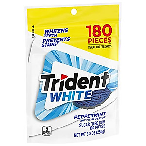 Trident White Sugar Free Gum, Peppermint, 180 Count (Packaging May Vary)