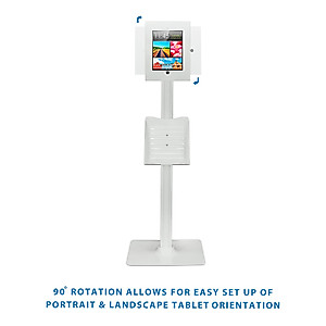 Mount-It! Anti-Theft iPad Floor Stand | Contact-Less iPad Floor Kiosk | Adjustable Locking Secure iPad Floor Mount with Document Tray for iPad 10.2 and 10.5, White