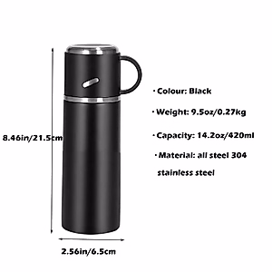 Insulated Water Bottle Travel Coffee Mug Stainless Steel Vacuum Flask Coffee Cups Water Flask for Hot and Cold Drinks 14.2 oz/420ml（Black）