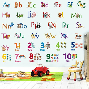 Animal Alphabet Wall Decals ABC Stickers Alphabet Number Wall Decals Wall Decals Peel and Stick Educational Classroom Wall Stickers for Kids Nursery Bedroom Living Room Playroom Decorations.