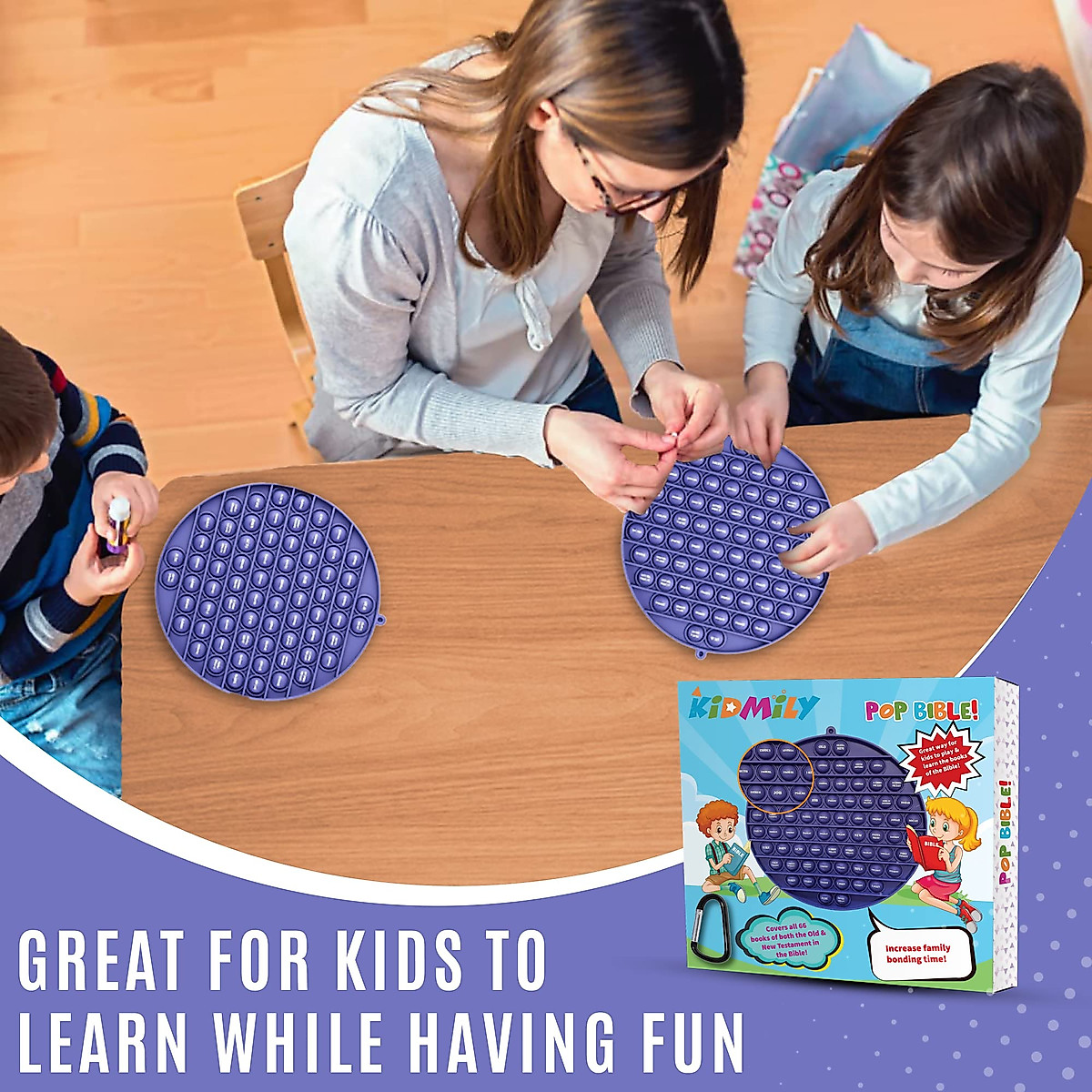Kidmily 70 Popper Fidget Toy – Premium Montessori Popper for Bible – Fun Relaxing Bubble Pop Books of Bible with Carabiner – Soft Silicone Trivia Church Christian Game for Kids Baby Toddler - Pop It