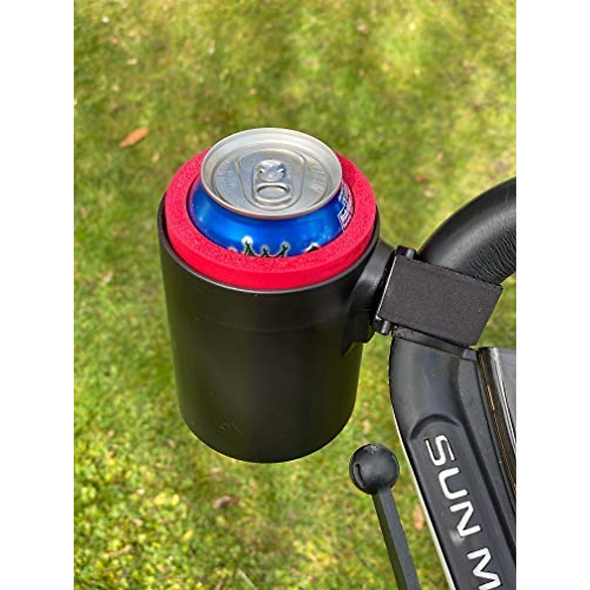 Dadding & Co. Original DaddieCaddie Cup Holder for Strollers, Golf Carts, Boats and Bikes – Includes Mounting System – Discretely Holds 12 Oz. Beverage Cans for Happy Hour on The Go