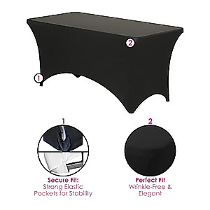 YOUR CHAIR COVERS - 6 ft Rectangular Fitted Spandex Tablecloths, Stretch Elastic Table Cover for Patio, Party, Birthday, Vendor, DJ, Massage Table - Black