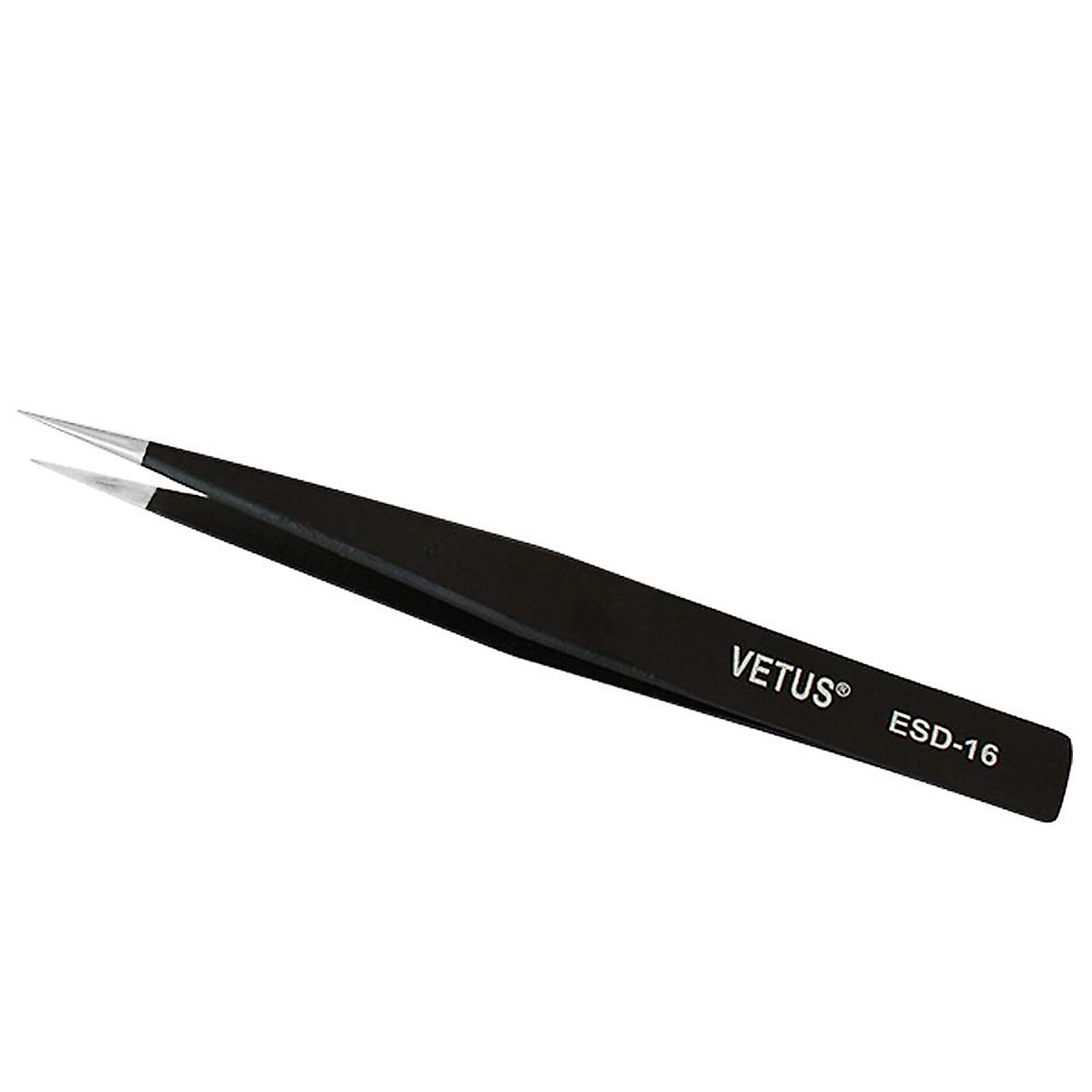 VETUS ESD Anti-static SMD Tweezer Non-magnetic Stainless Steel Pointed Tip for Repair PC Laptop Black ESD-16