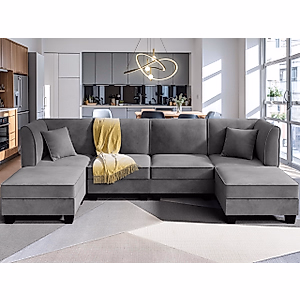 JAMFLY Modular Sectional Sofa U Shaped Sectional Couch with Reversible Chaise Convertible Sectional Couches for Living Room, 6 Seat Sofa Couch with Ottomans, Drak Grey
