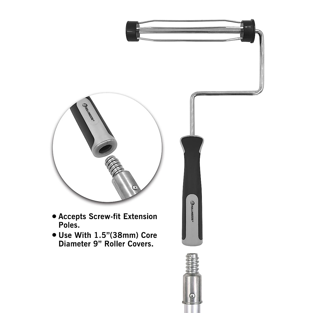 ROLLINGDOG Paint Roller Frame-Heavy Duty Paint Roller Frame,Paint Roller Handle, Smooth Roller Frame(9 inches x 1.5 inches)