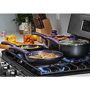 AHEIM Pots and Pans Set, Aluminum Nonstick Cookware Set, Fry Pans, Casserole with Lid, Sauce Pan, and Utensils, 11 Piece Cooking Set (Purple)