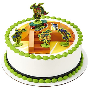 DecoSet® Teenage Mutant Ninja Turtles TMNT-RISE UP! Cake Topper, 6-Piece Birthday Decoration for Cakes and Cupcakes, Surprise Your TMNT Fan with ALL the Characters and Interactive Skateboard