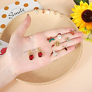 Long tiantian 15 Pairs Christmas Stud Earrings Christmas Earrings for Women Christmas Candy Tree Bow Santa Claus Stud Earrings Xams Earrings Christmas Jewelry Gift