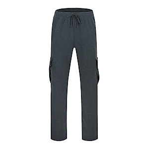 Men's Heavyweight Fleece Cargo Sweatpants Stretch Elastic Waist Trousers Drawstring Loose Fit Joggers with Pockets
