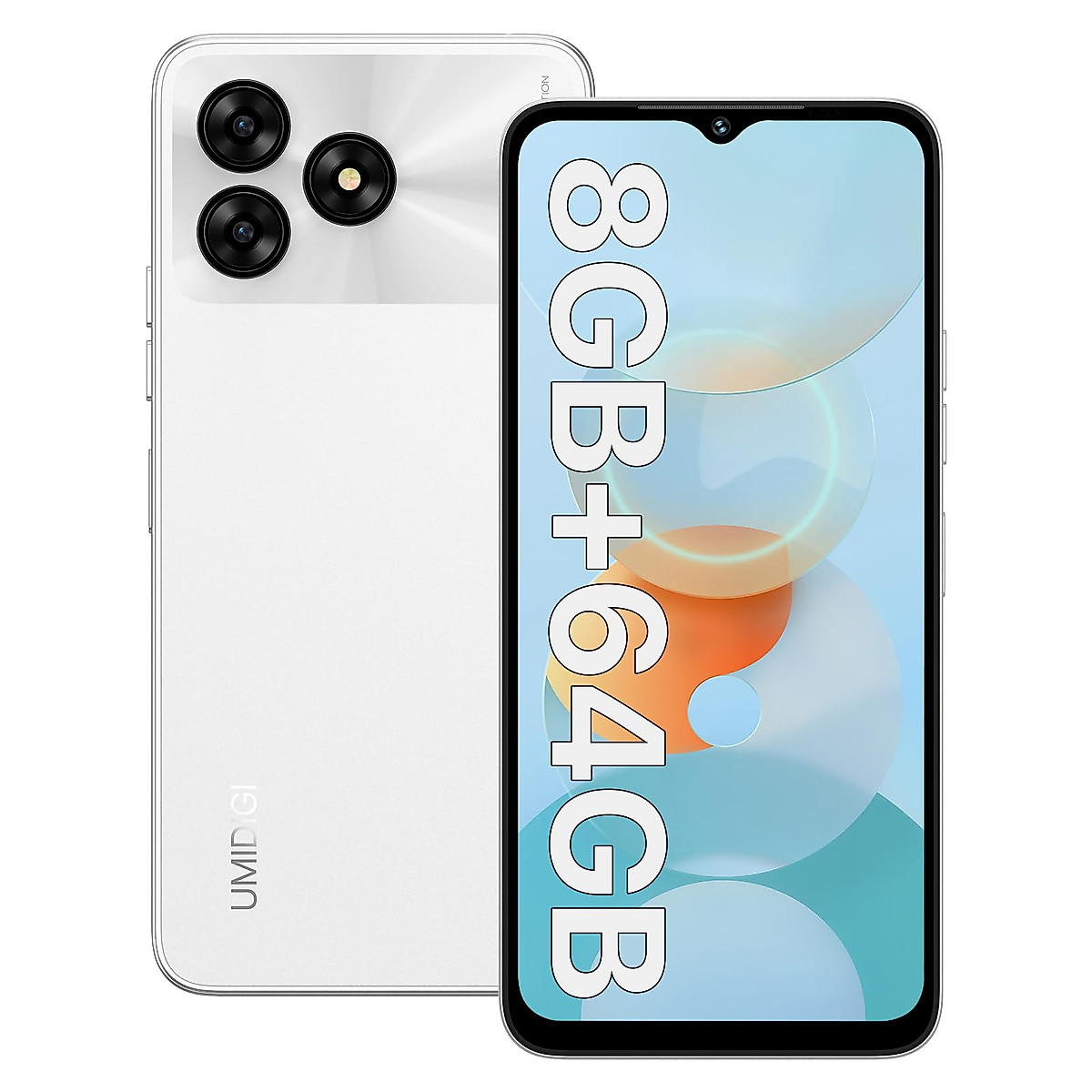 UMIDIGI Unlocked Cell Phone, G5A MTK Helio A22 4+4GB +64GB Android 13 Smartphone Unlocked with 6.52" Full Screen, 13MP+2MP+5MP AI Triple Camera, 5000mAh Battery Fast Charging Mobile Phones,White