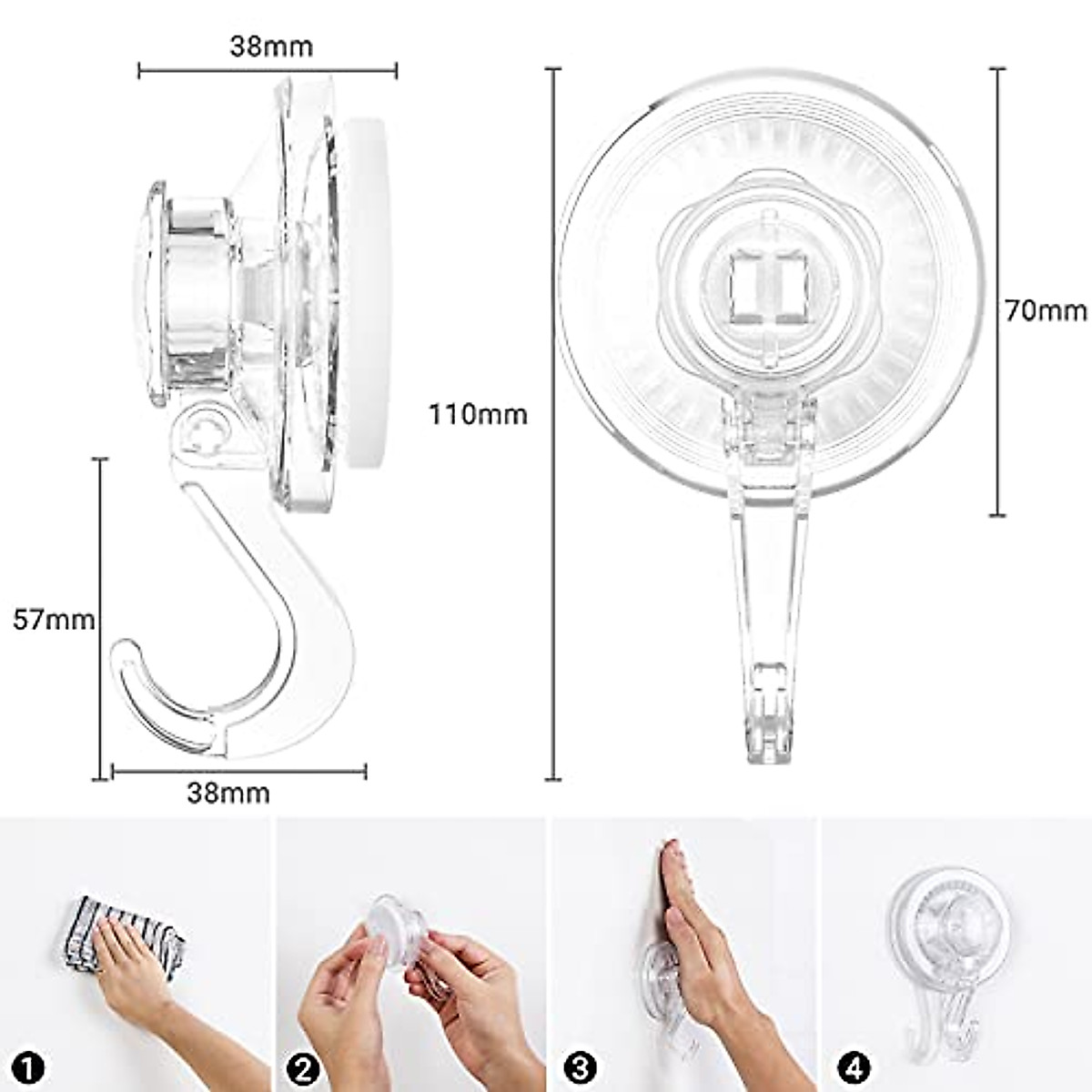 Elegear Wreath Suction Cup Hooks, Heavy Duty Suction Hooks Hold up to 11LB, 2 Pack Reusable & Waterproof & Clear Shower Hooks, Towel Hanger Kitchen Bathroom Hook for Loofah Wreath Bags Bathrobes