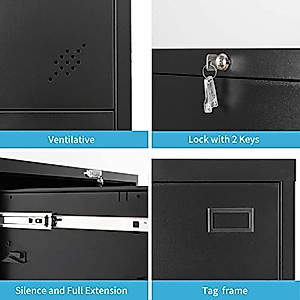 ROOMTEC W25262859 File Storage Cabinets, 2 Drawer, Black