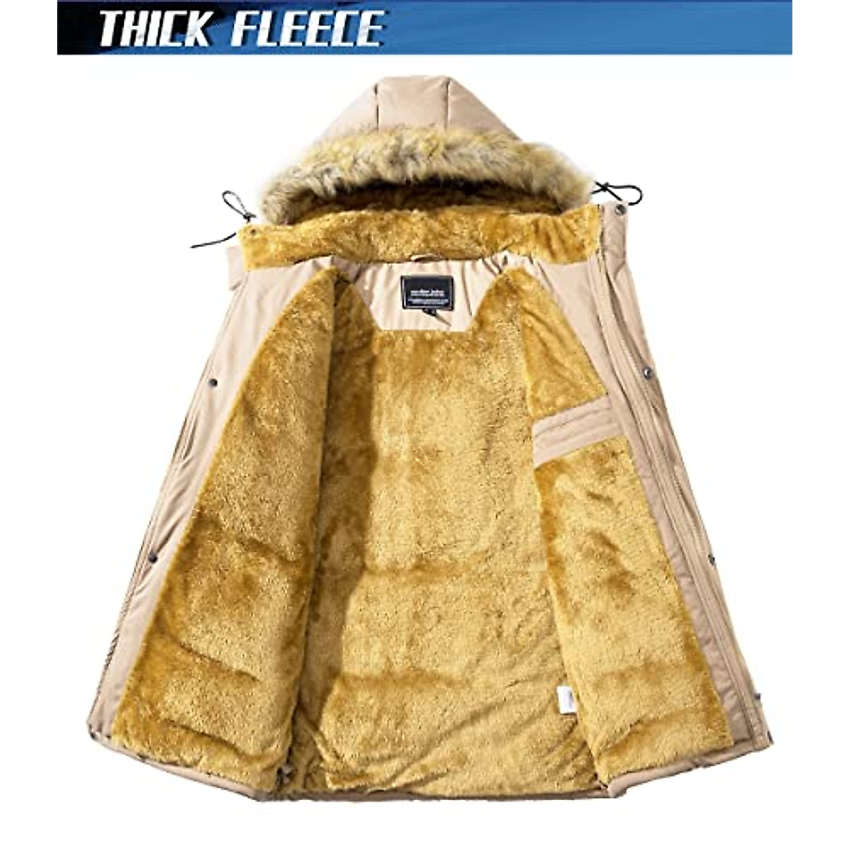 TACVASEN Men's Parka Jacket Winter Warm Fleece Liner Snow Ski Hiking Coats Hooded Khaki, L