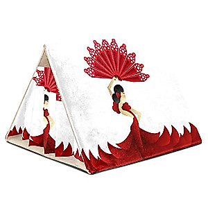 Y-DSIWX Guinea Pig House Bed, Rabbit Large Hideout, Small Animals Nest Hamster Cage Habitats Red Spanish Dancer with Fan