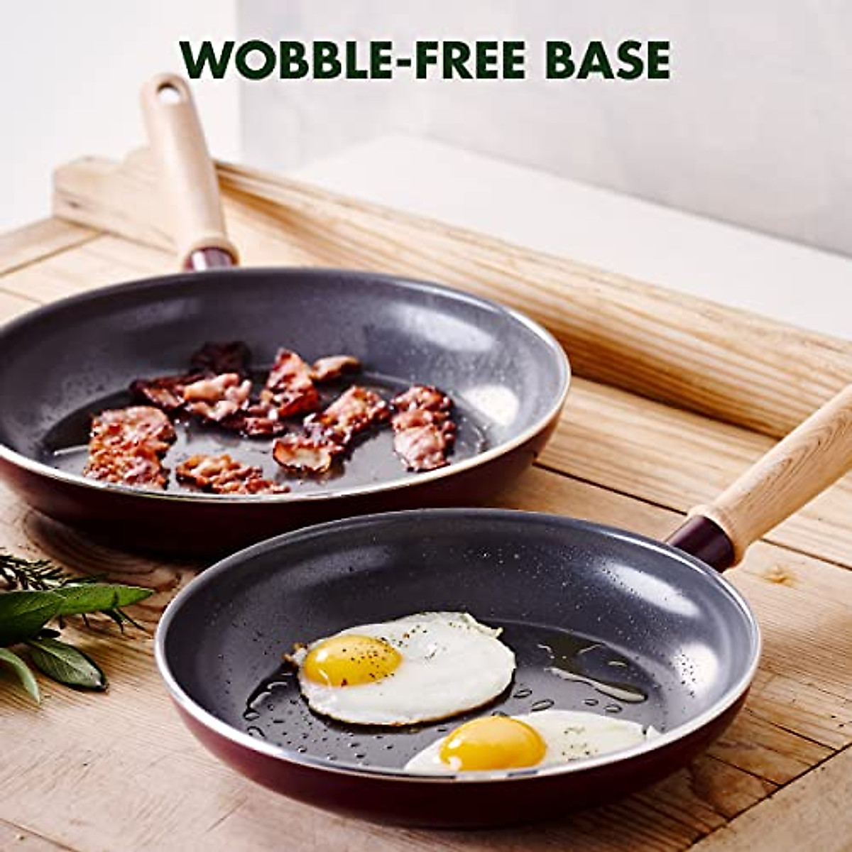 GreenPan Hudson Healthy Ceramic Nonstick, 8 Piece Cookware Pots and Pans Set, Vintage Wood Inspired Handle, PFAS-Free, Dishwasher Safe, Merlot Red