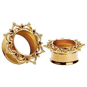 KUBOOZ Vintage Gold-plated Flower Ear Plugs Tunnels Gauges Stretcher Piercings Jewelry