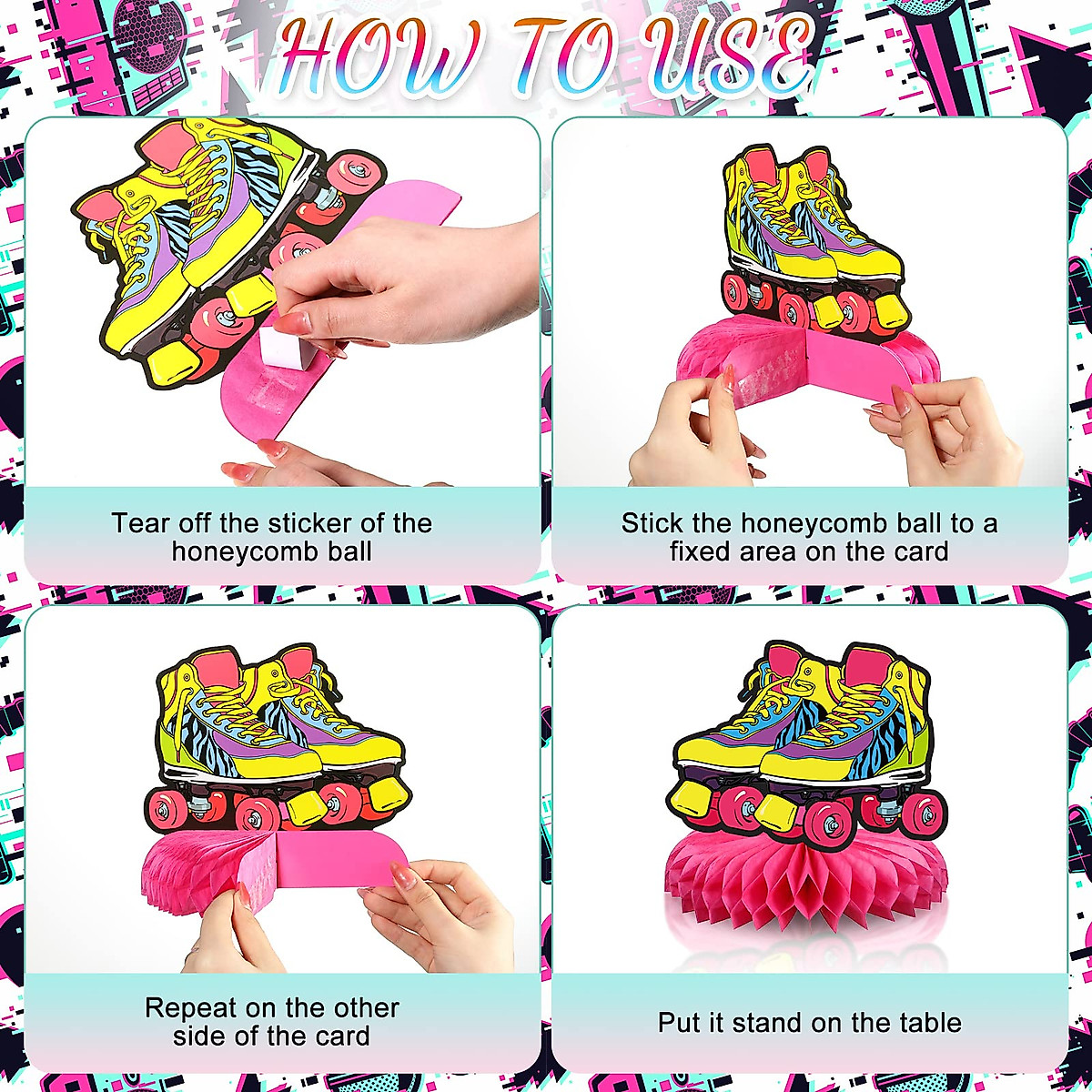 Pasimy 16 Pcs 80s Themed Honeycomb Centerpieces, 1980's Hip Hop Party Favors Retro Birthday party Table Toppers Centerpiece Photo Booth Props Decorations for Nostalgic Party Rock Hippie Party Supplies