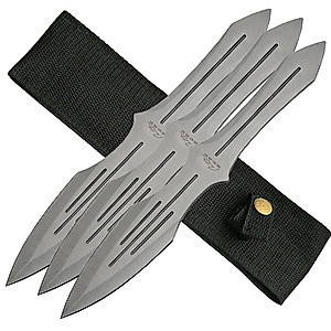 SZCO Supplies 10” Balanced Full-Tang Professional Stainless-Steel 3 Piece Throwing Knife Set with Nylon Sheath, Silver (211230-SL)