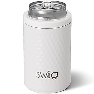 Swig Life Standard Can + Bottle Cooler, Stainless Steel, Dishwasher Safe, Triple Insulated Can Sleeve for Standard Size 12oz Cans or Bottles in Golf Print with Golf Ball Textured Frame