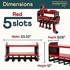 Toolganize Power Tool Organizer & Storage Wall Mount - Heavy Duty Metal Drill Holder & Cordless Tool Organizers Chest Rack - Premium Garage Utility Shelf & Pegboard Shed Workshop Shelving - Red