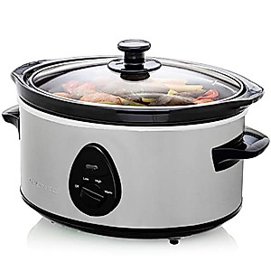 OVENTE 3.7 Qt Electric Slow Cooker with 3 Settings, Dishwasher-Safe Pot, Tempered Glass Lid - Portable Multicooker for Soups, Sauces, Stews & Dips