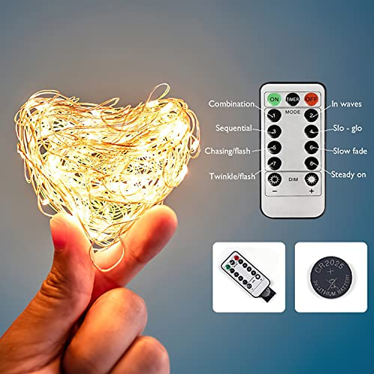 Homemory 2 Pack Each 20 Ft 60 LED Short Fairy Lights Battery Operated Christmas String Lights with Remote, Waterproof 8 Modes Firefly Twinkle Lights for Christmas Tree, Wreath Decor