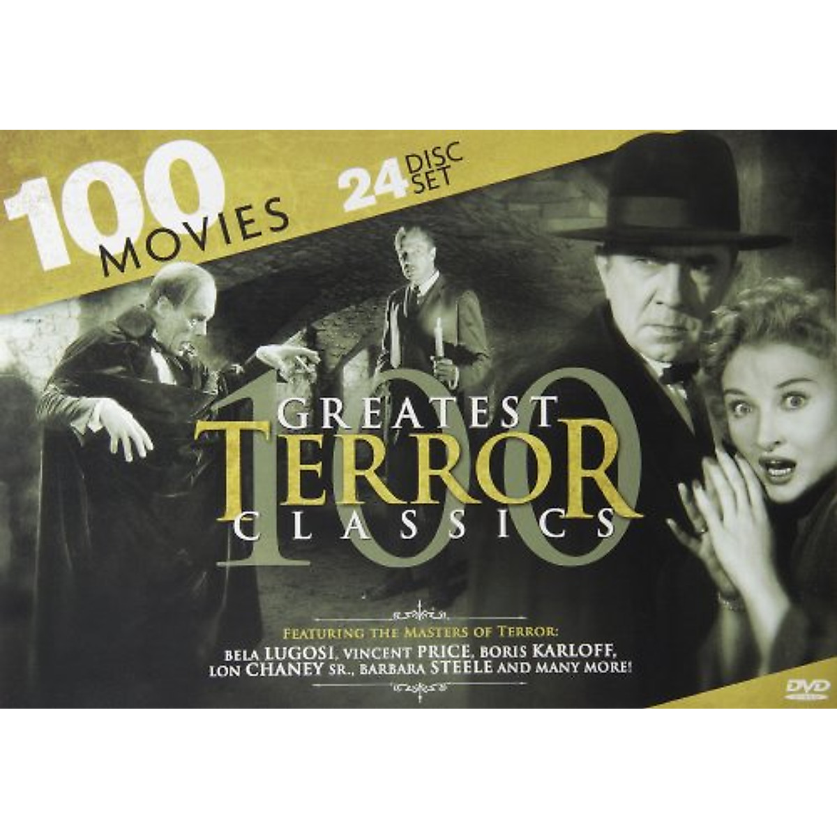 100 Greatest Terror Classics: Bela Lugosi - Vincent Price - Boris Karloff - Lon Chaney - Barbara Steele - Dr. Jekyll and Mr. Hyde - Hunchback of Notre Dame - Phantom of the Opera - Metropolis - Nosferatu - Night of the Living Dead - Little Shop of Horro