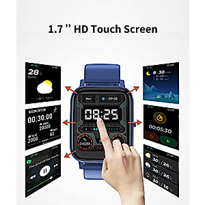 Jassco Smart Watch, Fitness Tracker for Android Phones and iPhone with Pedometer, Sleep Monitor, Music Control, IP68 Waterproof Bluetooth Sport Watch Activity Tracker with 1.7’’ Touch Screen -Blue