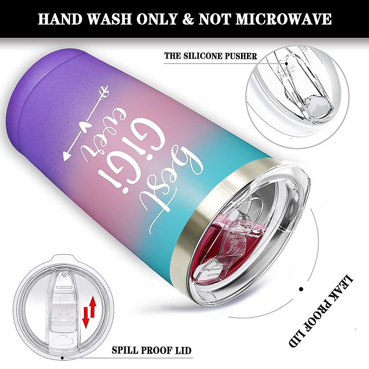 Fufandi Best Gigi Ever - Gigi Gifts for Grandma - Funny Christmas Gifts for New Grandma, Nana, Soon To Be Gigi, World's Best Gigi Tumbler Cup (20oz, Glitter Bubble Gum)