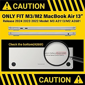 IBENZER Compatible with 2024 2023 2022 MacBook Air 13 inch Case M3 A3113 M2 A2681, HardShell Case & KeyboardCover & ScreenFilm & Type-C Adapter for Mac Air 13.6, Nude, AT13-KK-NU+2TC