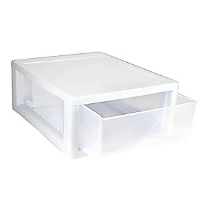Sterilite 16 Quart Stackable Sturdy Plastic Storage Drawer Container for Home and Office Organization, Clear and White (12 Pack)