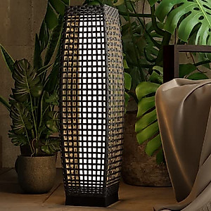 Grand patio Outdoor Solar Powered Resin Wicker Floor Lamp, Outdoor Weather-Resistant Deck Light, for Garden or Porch -Large Fuji, Silver Gray