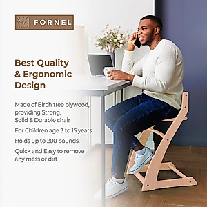 FORNEL Wooden High Chair for Babies and Toddlers - Adjustable Height Easy to Clean Toddler Highchair - Kids Dining Chair from 3 Years to 200 Lb, Grow with Child - Natural Birch