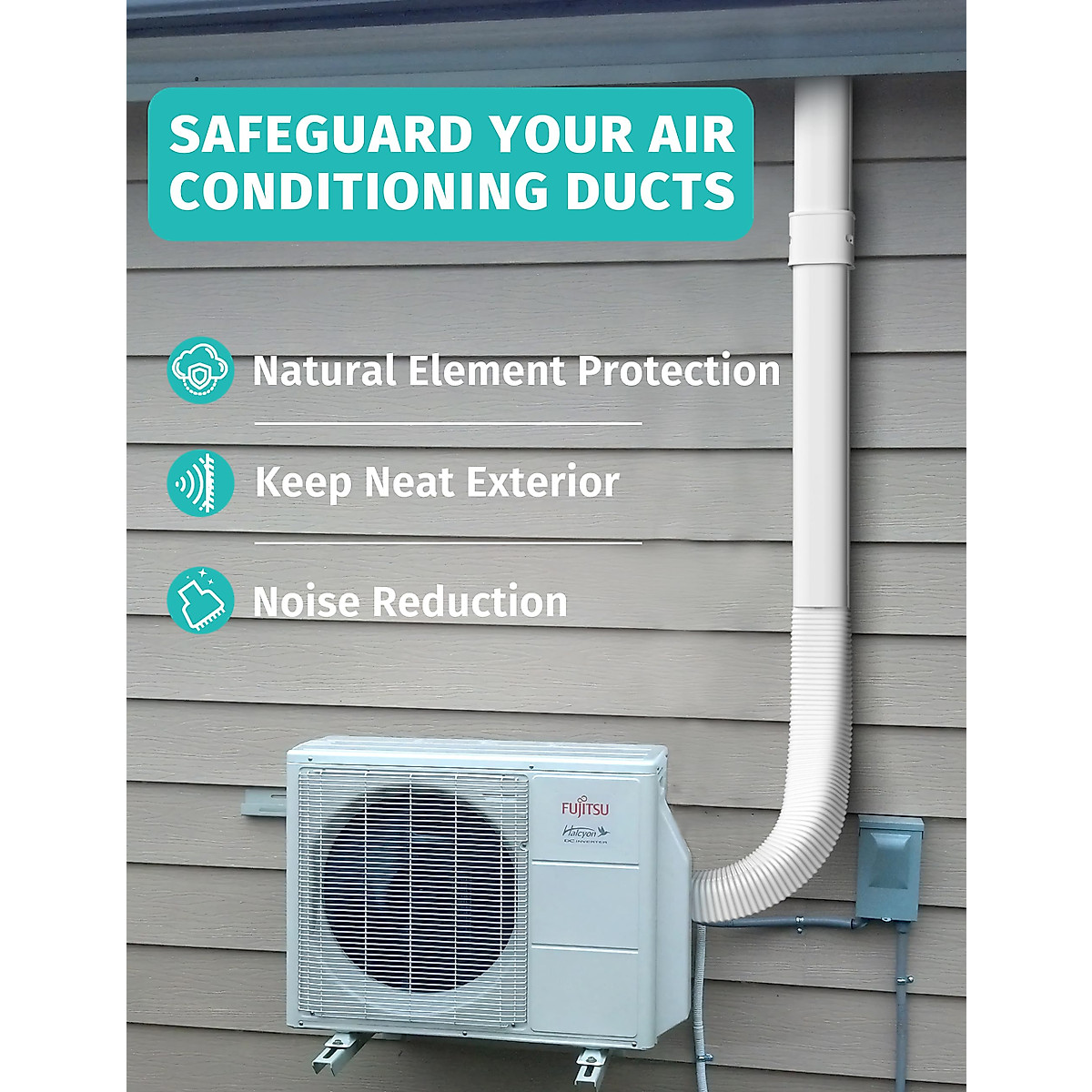 eastoyo Mini Split Line Set Cover, 4''W 9.5 Ft Decorative Line Set Cover Kit for Split Air Conditioner, Central AC and Heat Pumps, Zinc-Plated Antirust Screws Inclued