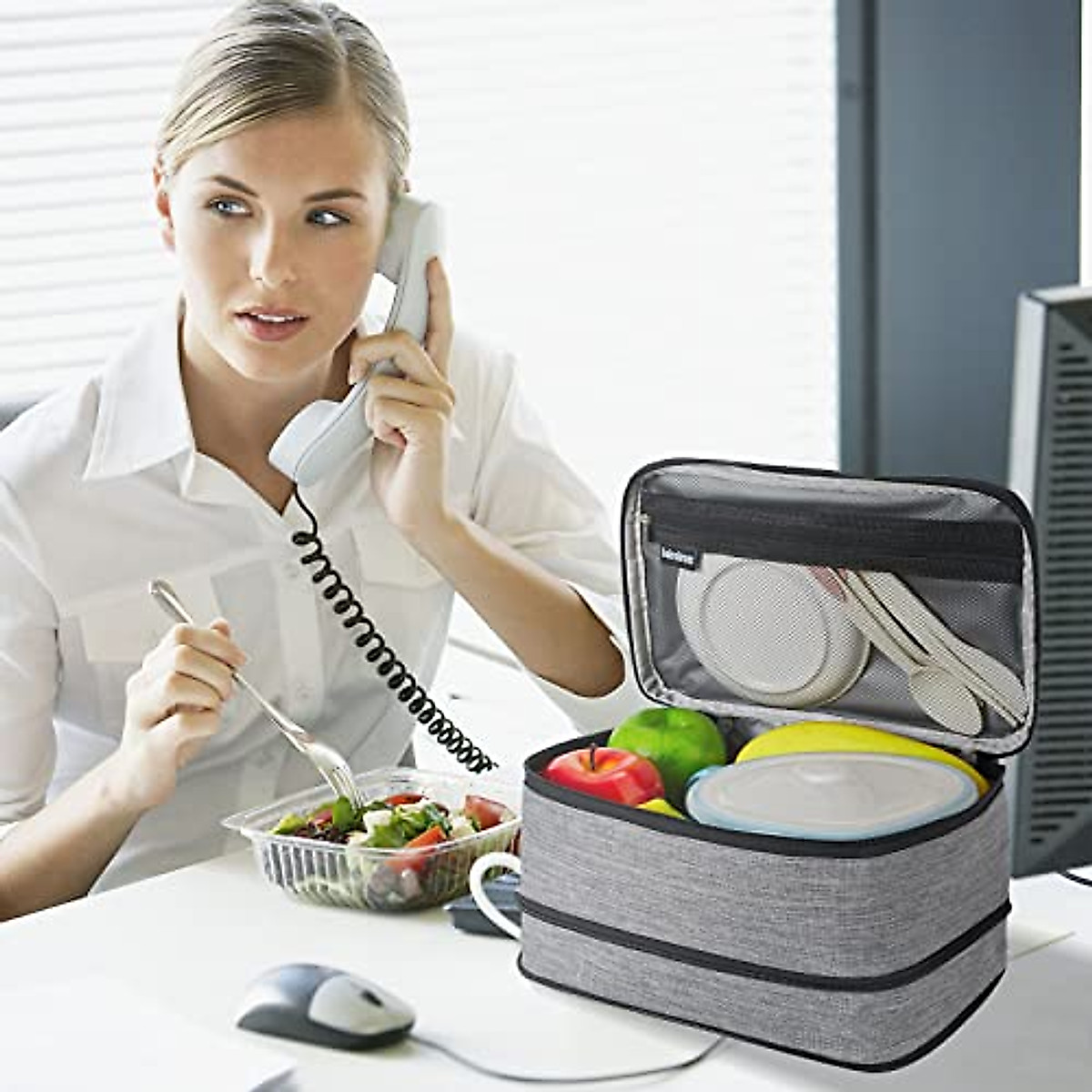 Lunch Bag For Men & Women,Expandable Bag For Lunch Box,Canvas Small Lunch Bag With Handheld Insulated Lunch Bag,11 * 7 Inch Suitable for age 6+ Cold/Warm For 6 Hours,Grey Adult Lunch Bags