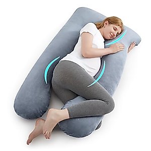 puredown® Pregnancy Pillow for Sleeping- U Shaped Full Body Maternity Pillow for Pregnant Women, Support for Back, Hips, Legs, Removable and Washable Cover, 32" x 56" Inch Pillow, Navy Blue