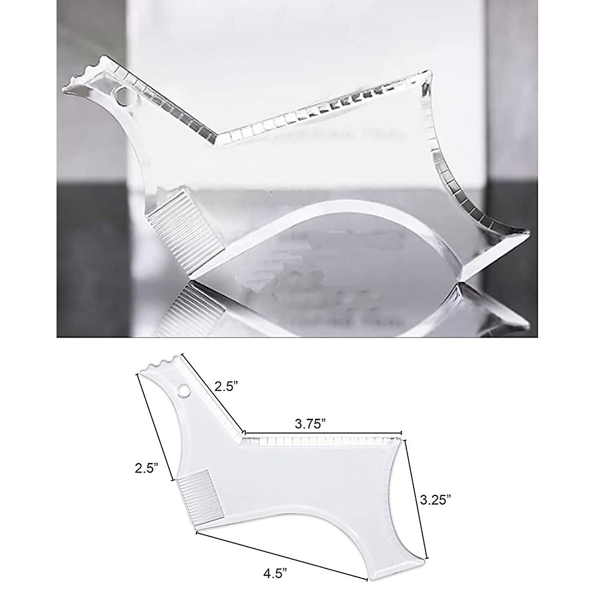 Beard Shaper & Styling Tool with inbuilt Comb, Hair Trimmer Guide, Mens Beard Template Tool (2 Pack, Black & Clear)