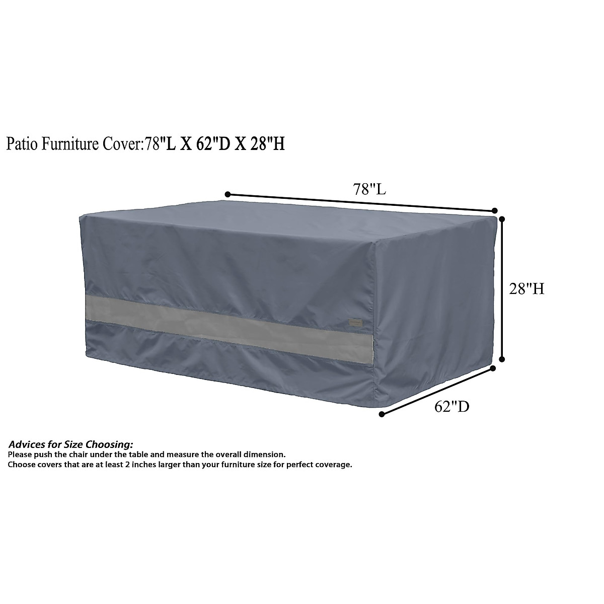 Garden Balsam Waterproof Rectangular Patio Table and Chair Cover Bluish Grey/Grey 78" L X 62" D X 28" H Outdoor General Purpose Furniture Covers Patio Furniture Set Cover