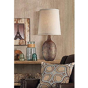 360 Lighting Chalane Rustic Farmhouse Accent Table Lamps 23 1/2" Tall Set of 2 Antique Bronze Hammered Textured Natural Linen Shade for Bedroom Living Room House Bedside Nightstand Office