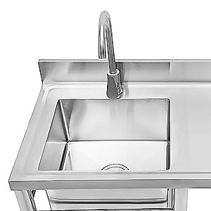 1 Compartment Stainless Steel Kitchen Sink，Free Standing Single Bowl Commercial Sink，for Outdoor Indoor, Kitchen,Garage, Restaurant,Laundry/Utility Room(35.4" W x 21.2" D x 39.3" H)