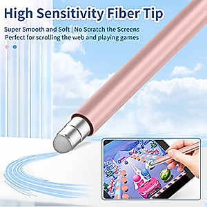 Stylus Pens for Touch Screens (2Pcs), 2-in-1 High Sensitivity iPad Pencil with Disc & Fiber Tips & Magnetic Cap for Apple iPad/iPhone/Android/Tablets and All Capacitive Touch Screens (Navy Blue/Rose)