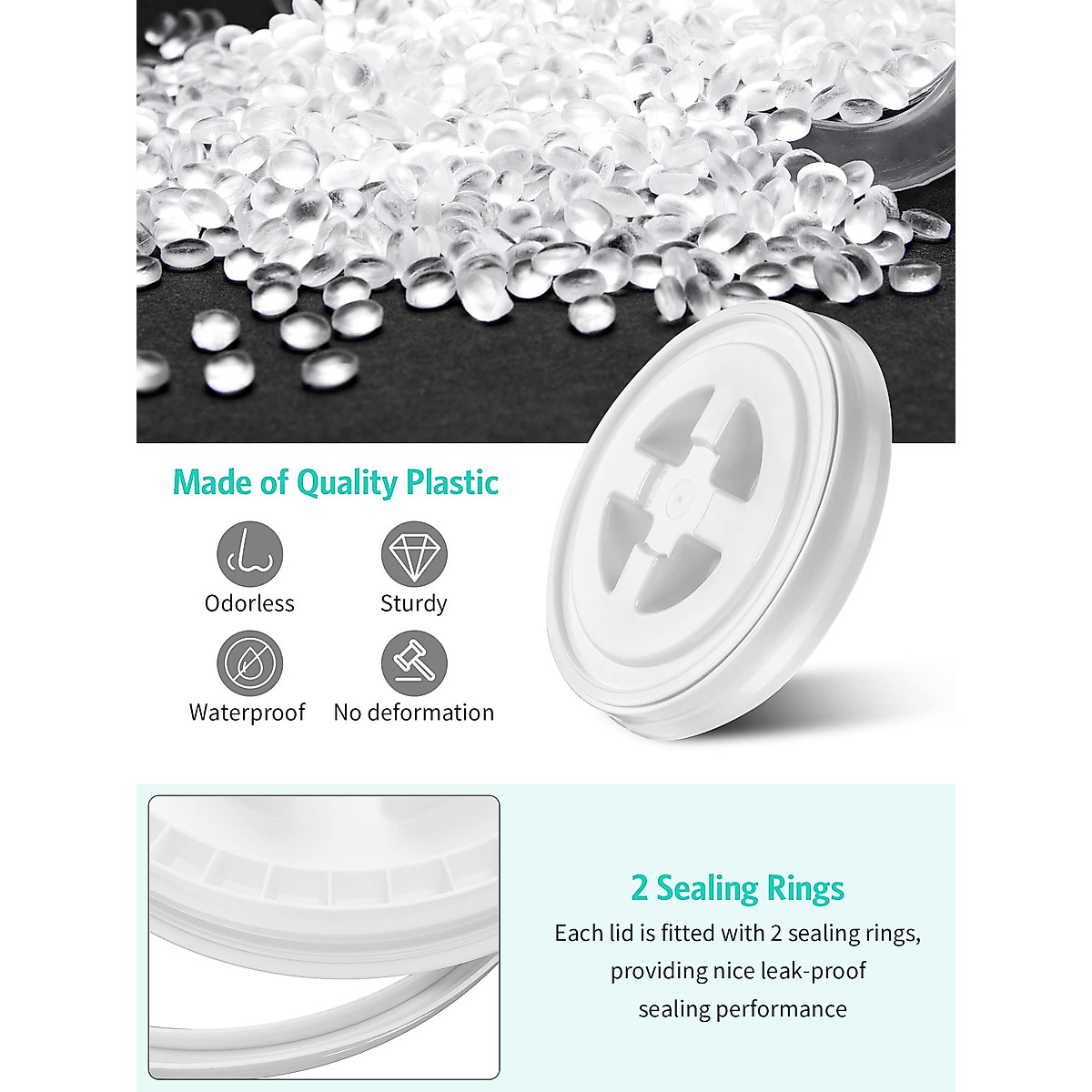 Chunful 3 Pieces 5 Gallon Screw Top Lids Bucket Seal Lid Leak Proof for Plastic Bucket Compatible with Gamma (White)