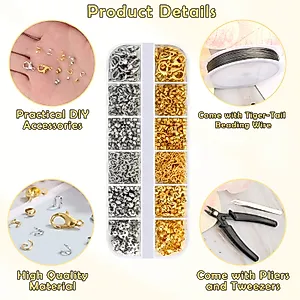 Acejoz 1200 Pcs Crimp Beads Kit for Jewelry Making, Crimp Beads, Crimp Covers, Crimp Tubes and Wire Guardians, Lobster Clasps, Jump Rings, Crimping Pliers and Beading Wire for Jewelry Making