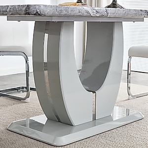 63" Luxurious White Imitation Marble Dining Table, Modern Rectangular Dining Table with Faux Marble Top and U-Shape MDF Base, Office Computer Table for Kitchen Living Dining Room(No Chairs)