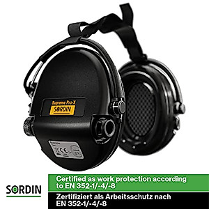 Sordin Supreme PRO X Neckband Safety Ear Muffs - With Gel Seal Hygiene Kit - Active Hearing Protection SNR: 25dB - Black - 76302-X-02-G-S