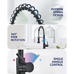 LUFEIDRA Black Kitchen Faucet with Sprayer-High Arc Kitchen Faucets Single Hole 304 Stainless Steel Kitchen Sink Faucet, Efficient Cleaning Faucet for Bar Sink Commercial Modern rv, Matte Black