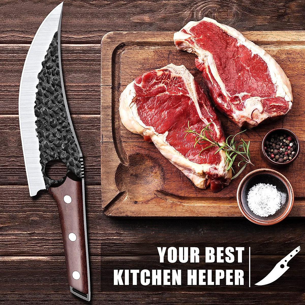 WUELY Boning Knife for Meat Cutting,Viking knife,Handmade Japanese Chef Knife,Forged Meat Cleaver knife,Camping Knife with Sheath,Multipurpose for Kitchen,Hunting