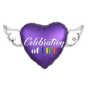 Celebration of LIFE Heavenly Balloons heart shaped with angel wings (Purple)