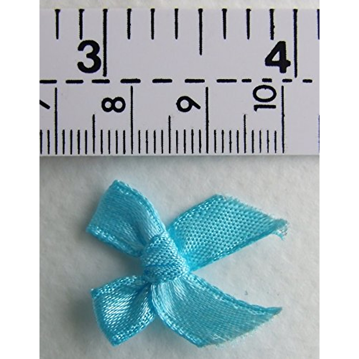 ICRAFY 100 Tiny Satin Ribbon Bows Blue Sea Color Mini Embellishment Craft Artificial Applique Wedding Ribbon Width 7 mm.